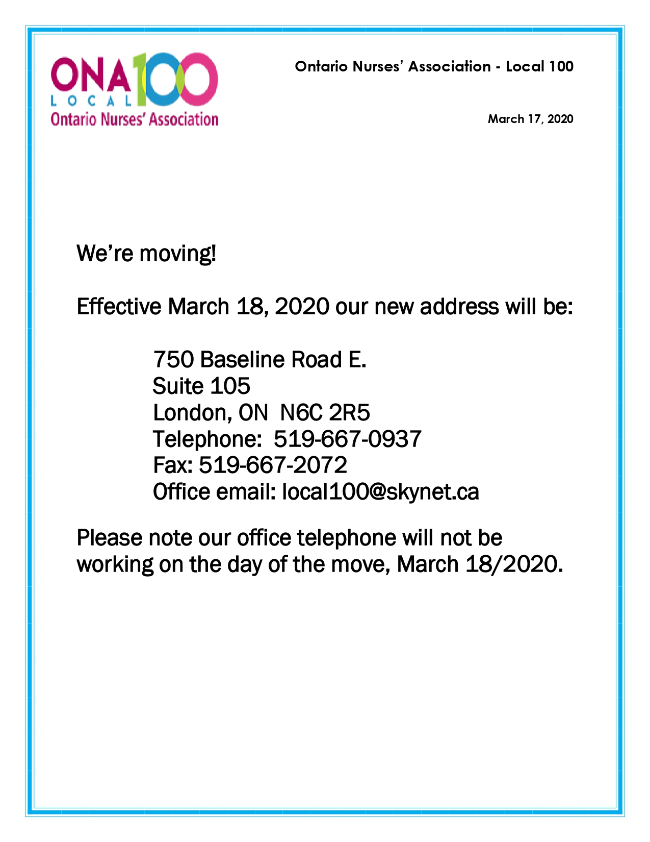The Ontario Nurses Association