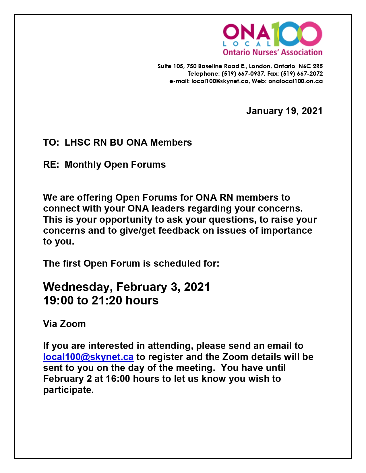 The Ontario Nurses Association