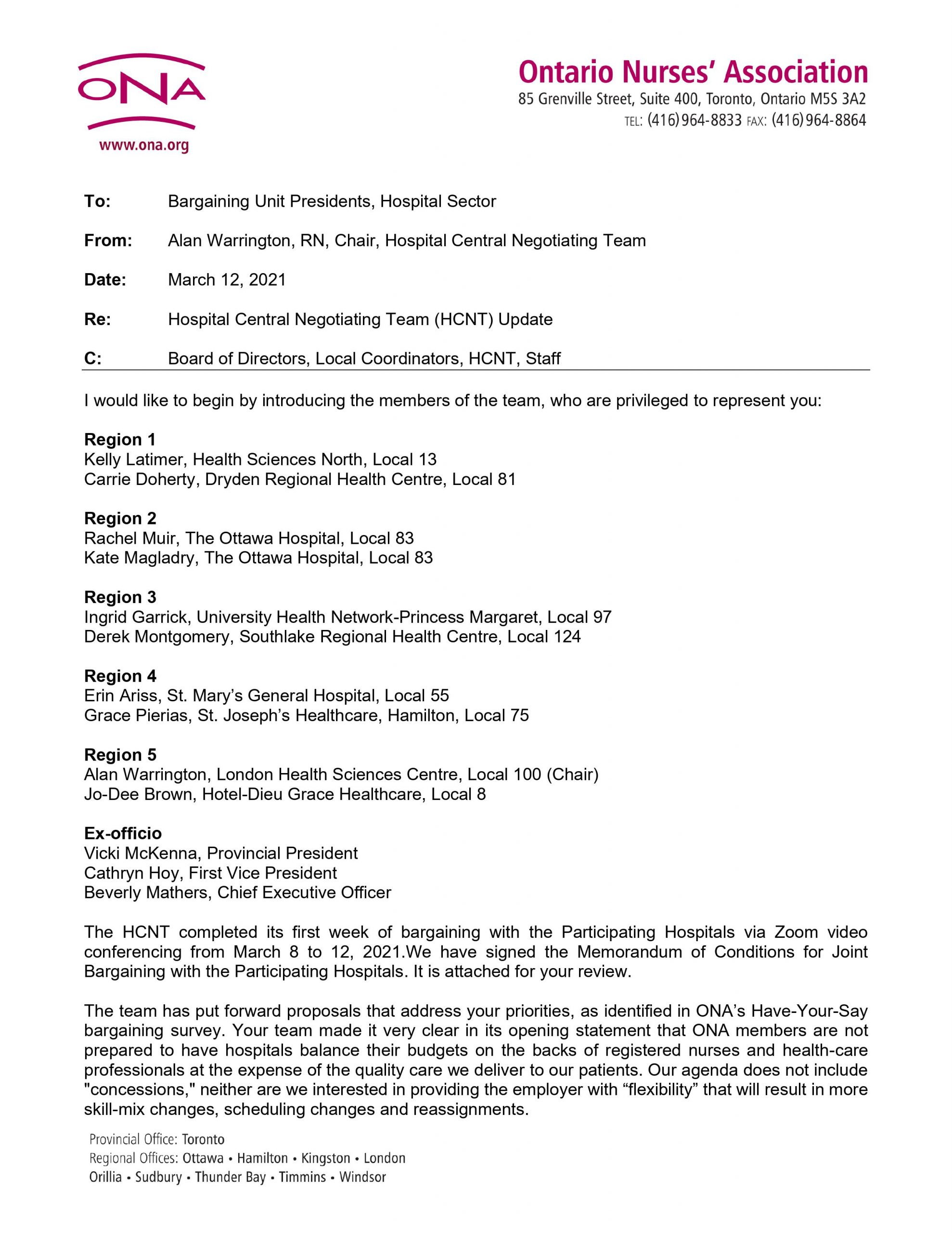 The Ontario Nurses Association