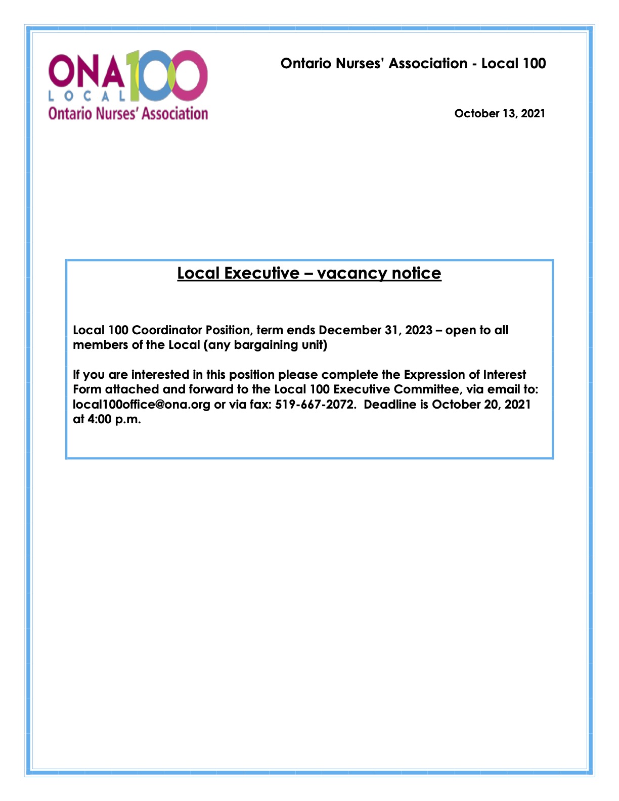 The Ontario Nurses Association